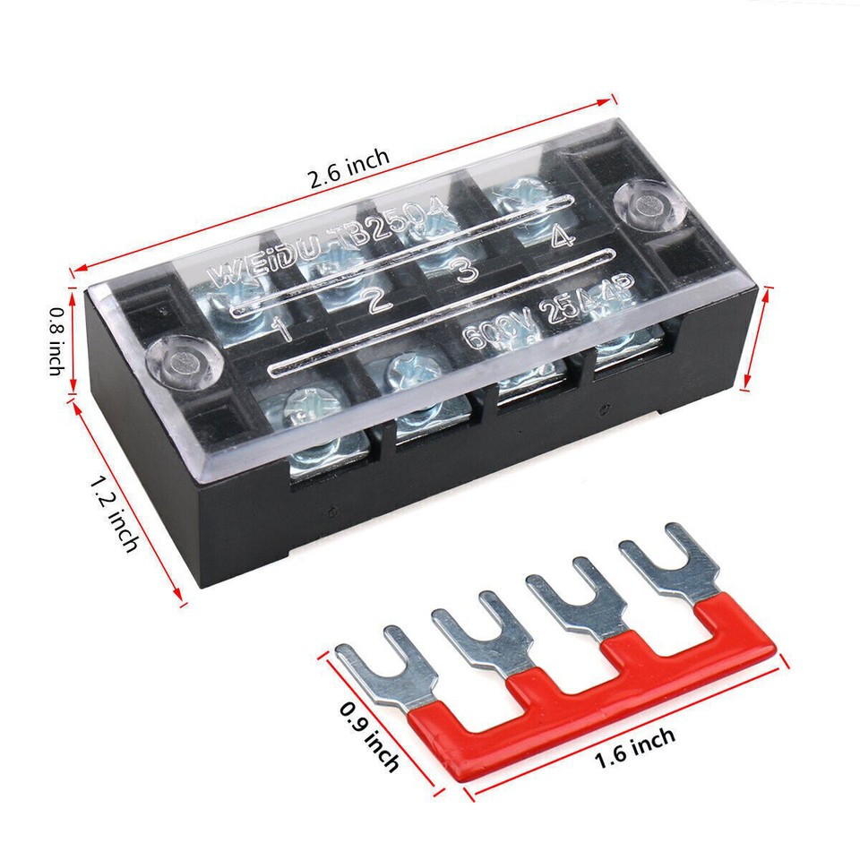 Dual Row 4 Positions Screw Terminal Electric Barrier Strip Block 600V ...