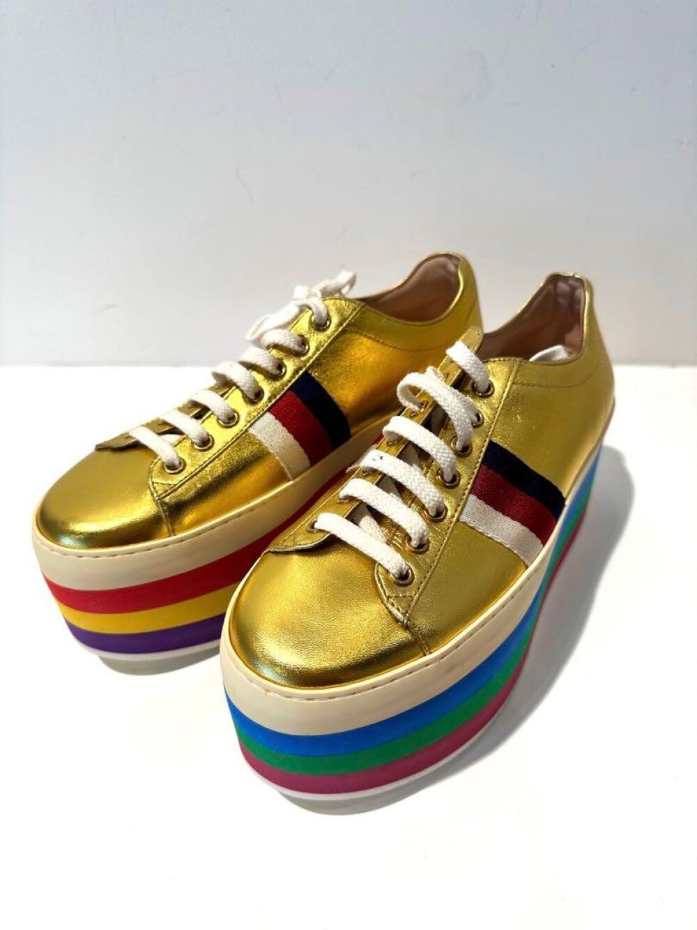 Gucci Sneakers Shoes Rainbow Platform Gold Size 37 US… - Gem