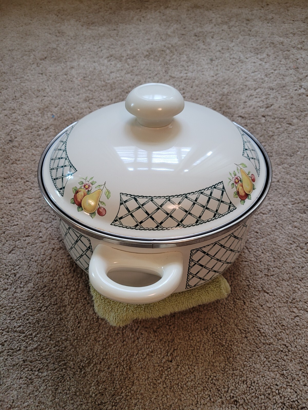 Villeroy & Boch Enamel Pot Basket Floral Germany W/Lid 4 quart Cookware ...