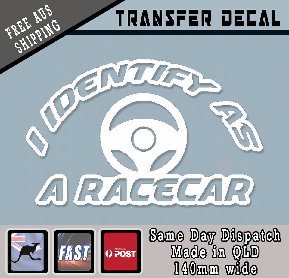 Bumper car sticker Identify as a racecar Car White Funny Decal Window ...