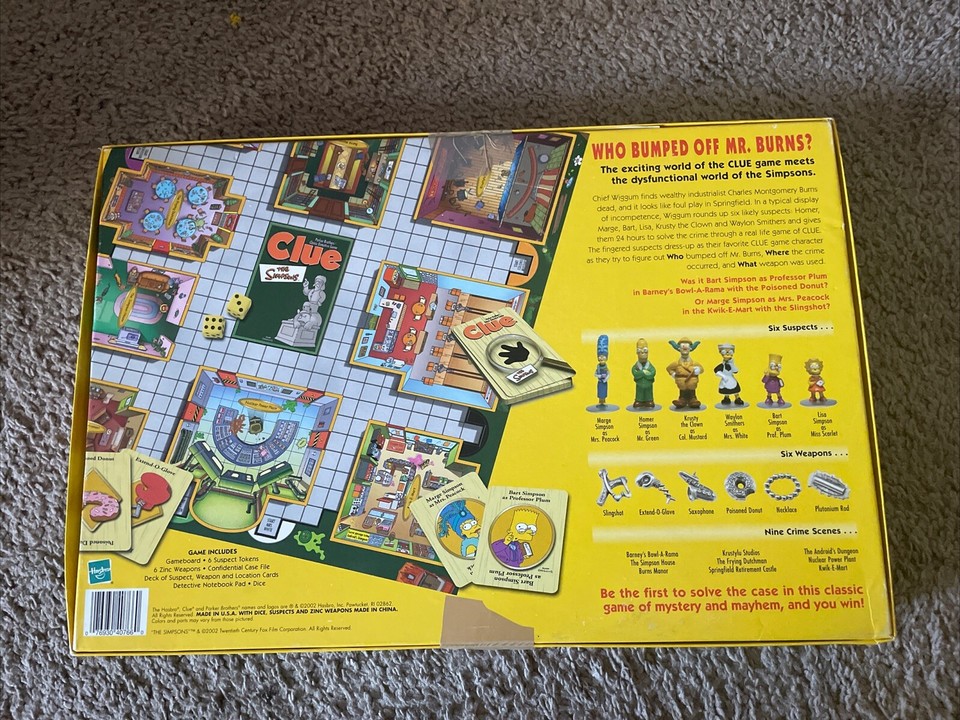 Clue The Simpsons COMPLETE Parker Brothers 2002 TV Show Cartoon ...