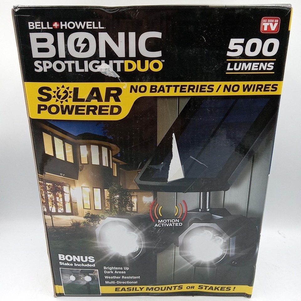 Solar LED Spotlight Motion Sensor Outdoor Light Black Dual Head 500 ...