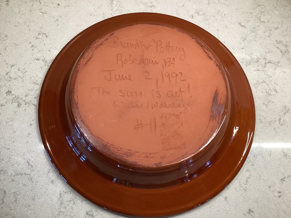 1992 Breininger Redware Zieber Muckey 12 3/4 Rimmed Bowl Eagle Liberty ...