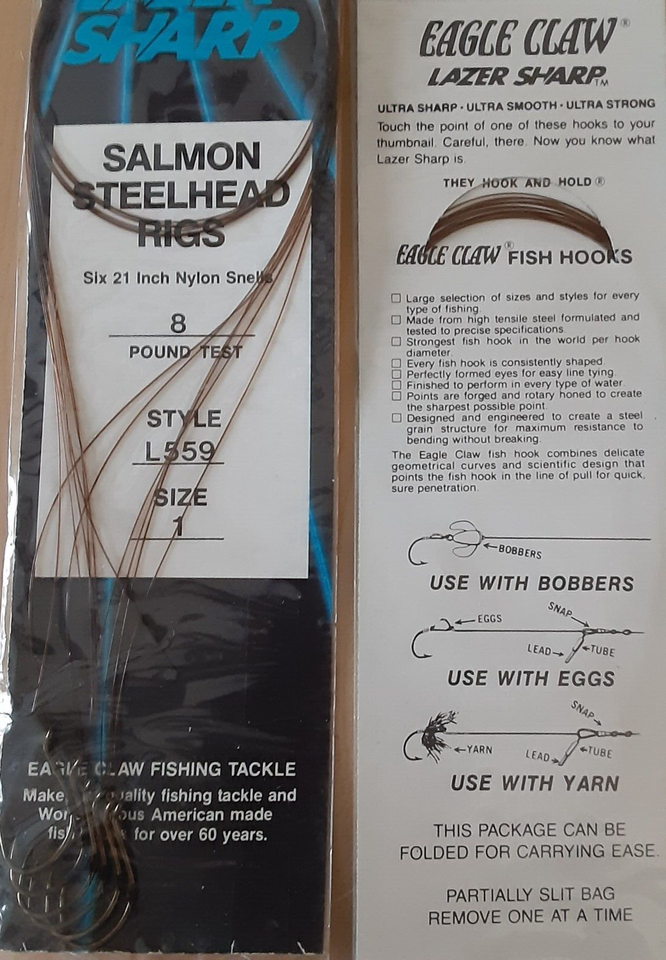 10-PACK LOT (60 TOTAL RIGS) Eagle Claw 8 lb size 1 salmon steelhead ...