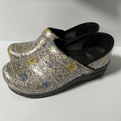 Dansko Pastel Green Purple Floral Clogs 37 Work Nurse Teacher Shoes ...