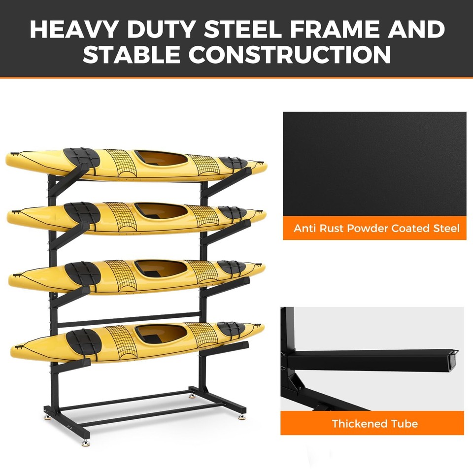 Kayak Storage Rack, Indoor & Outdoor Freestanding Kayak Rack for 2/3/4 ...