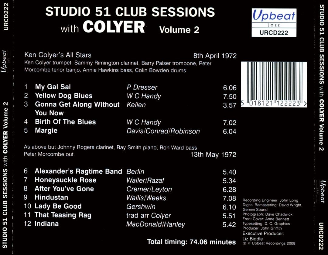 KEN COLYER STUDIO 51 CLUB SESSIONS, VOL. 2: APRIL & MAY 1972 NEW CD ...