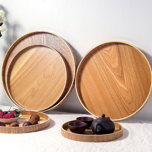 Round Tray Food Serving Plate Wood Snack Deseert Plate Teaboard Tea ...