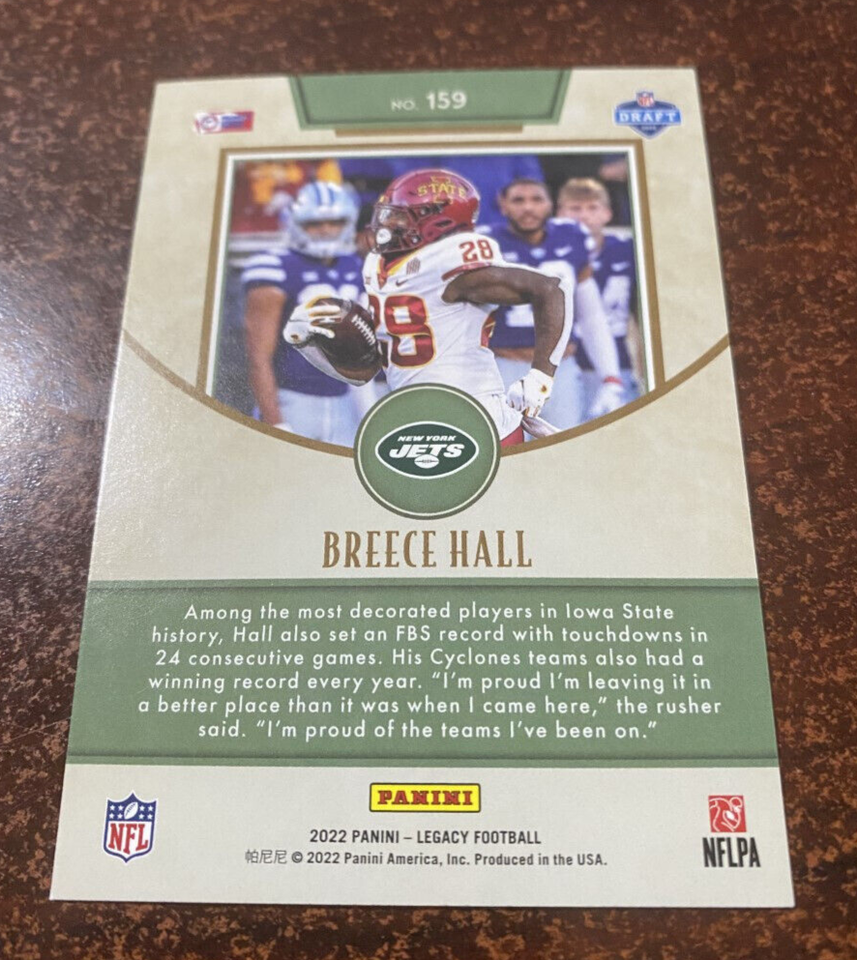 2022 Panini Legacy BREECE HALL Rookie Card RC #159 - Iowa State / NEW ...
