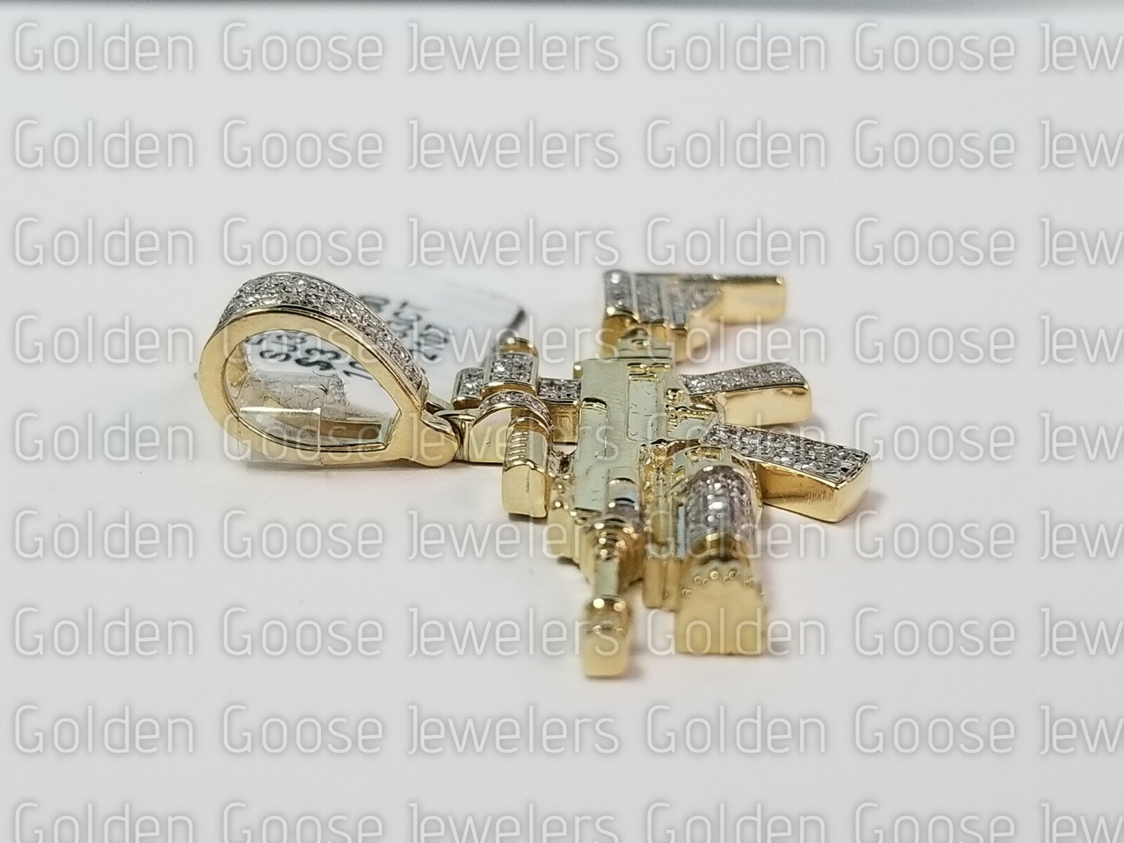 Real 10K Yellow Gold Diamond Pendant Charm Machine Automatic Gun Rifle ...