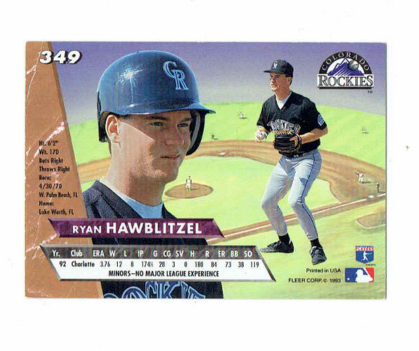 Ryan Hawblitzel Colorado Rockies P #349 Fleer Ultra Rookie 1993 # ...