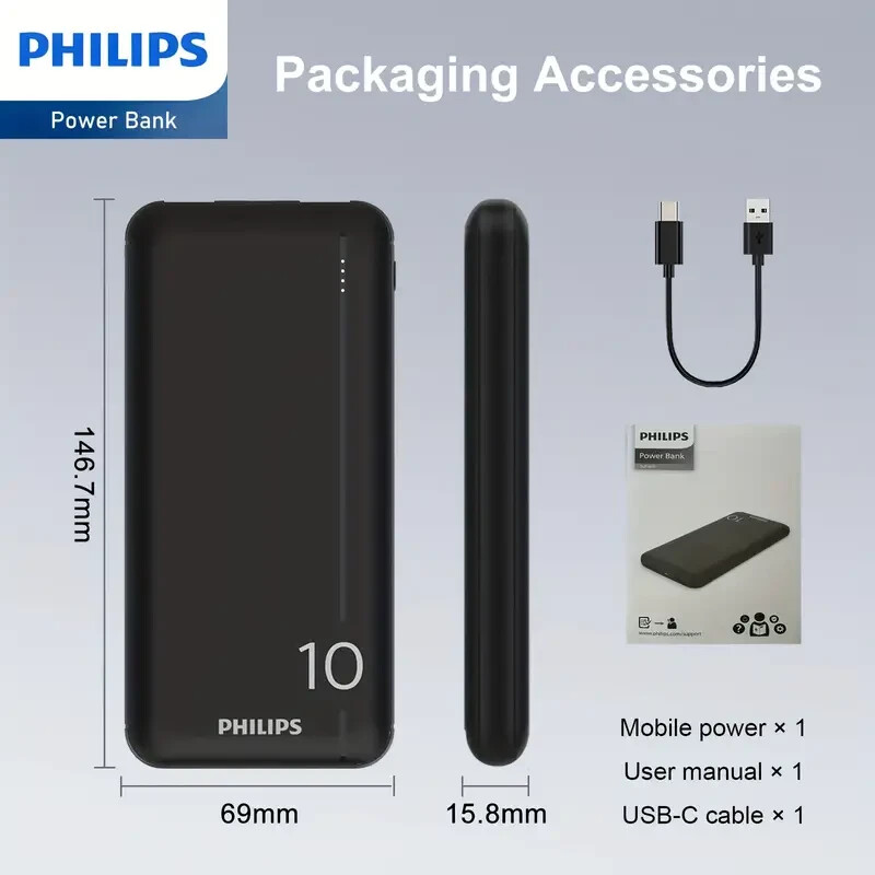 Philips 10000mAh Ultra Slim Mobile Power Bank, Fast Charge, Three Port ...
