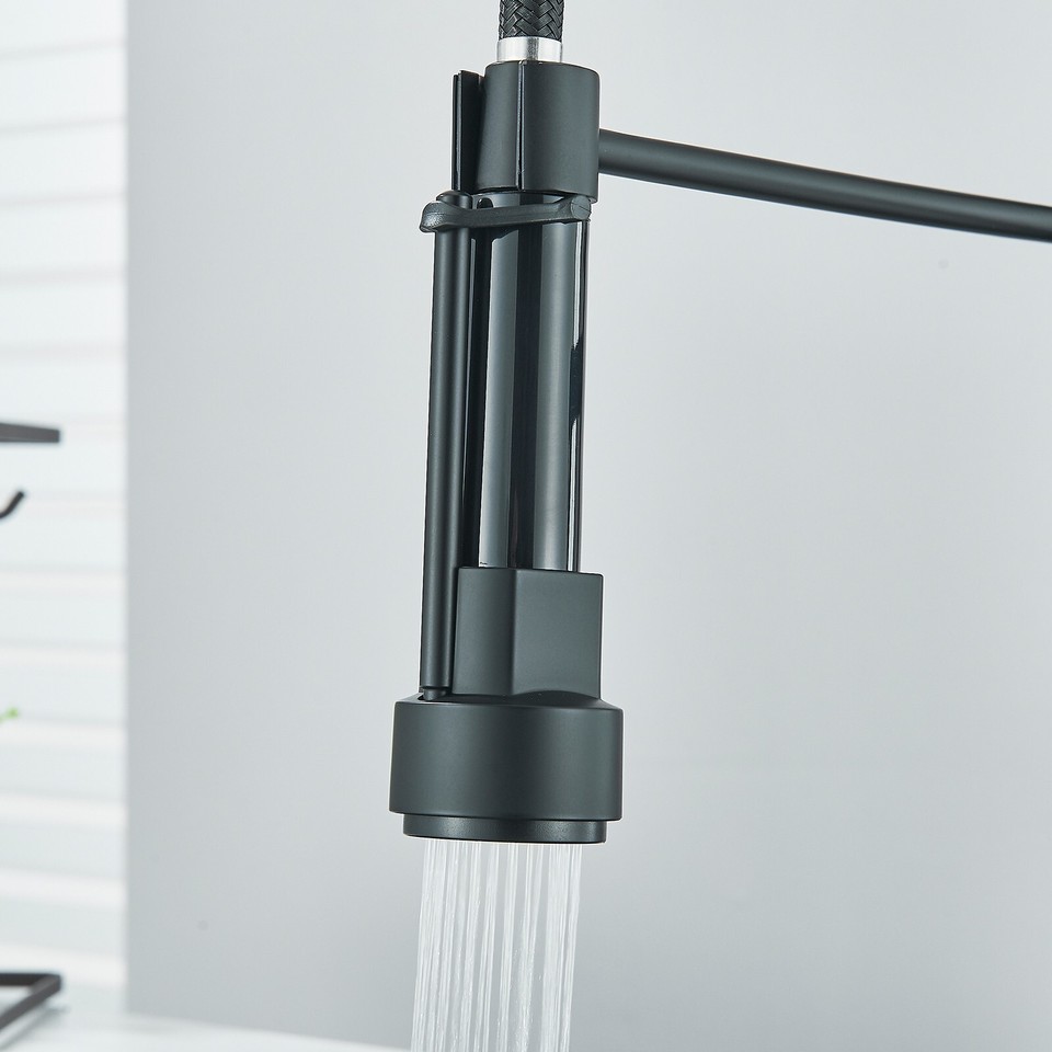 Black LED Kitchen Faucet Sink Mixer Faucet Single Handle Pull Down ...