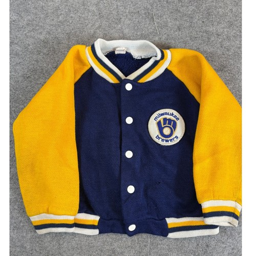 VTG Milwaukee Brewers MLB Baseball Jacket Boys Toddler 4T Blue Yellow ...