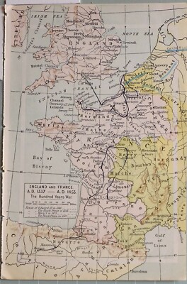 Carte Angleterre & France 1337 Ad - 1453 Ad Cent Ans Guerre Guienne ...