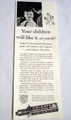 1932 Colgate Ribbon Dental Cream Toothpaste Ad Your Children Will Like ...