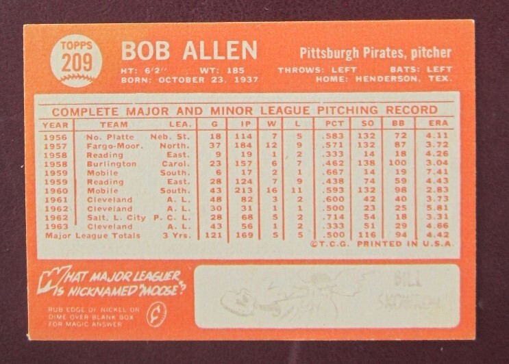 1964 Topps Bob Allen (Pittsburgh Pirates) #209 VG/EX | eBay