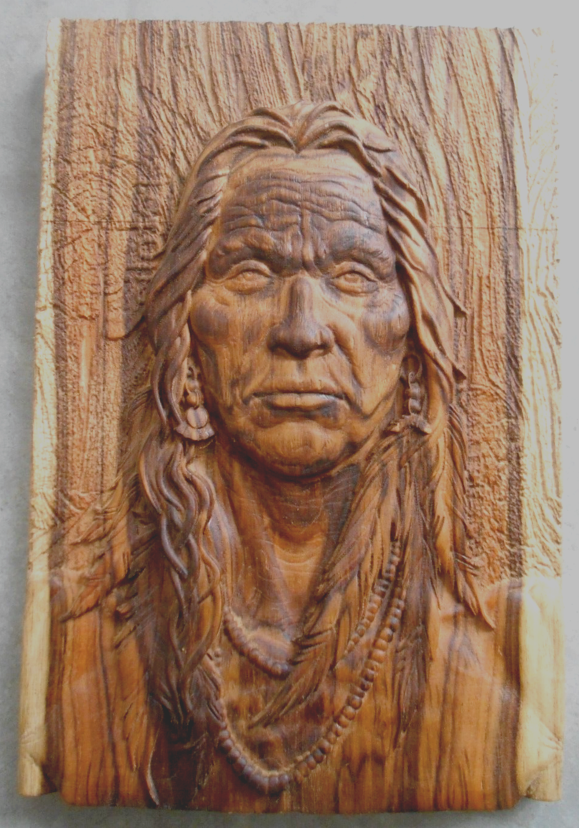 Handmade Carved Wood Native American Indian Art Wall