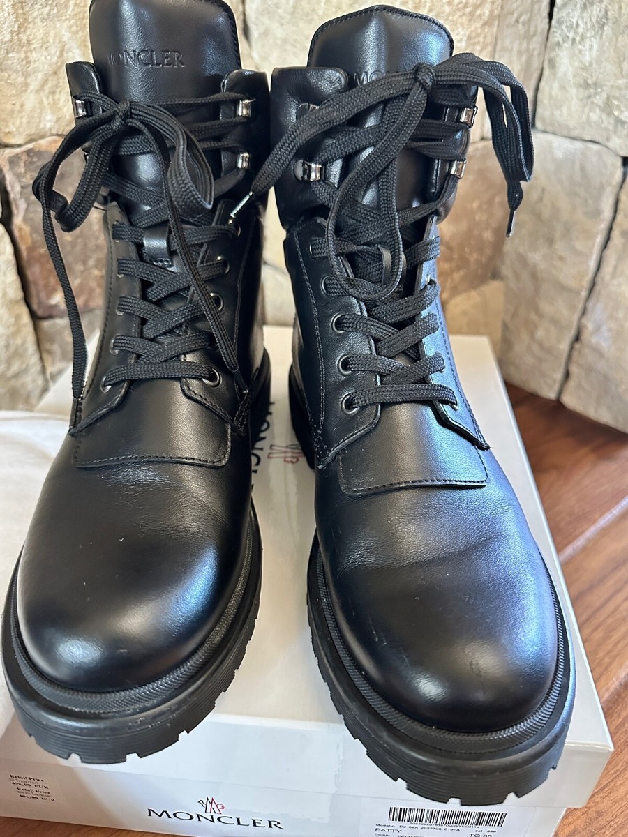 Authentic Women's Moncler Patty Scarpa Black Leather Lace-up Authentic Women's Moncler Patty Scarpa Black Leather Lace-up