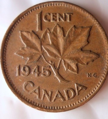 1945 CANADA CENT - Excellent Collectible Coin - FREE SHIPPING - Big ...