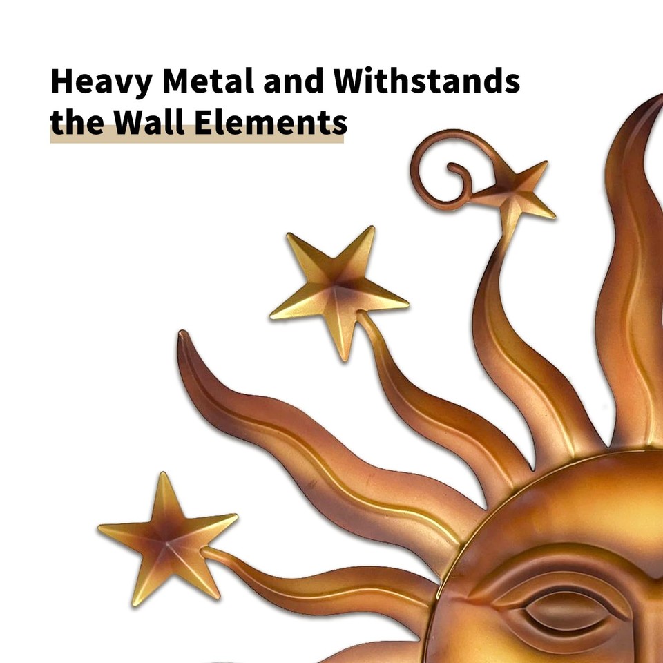 24" Sun Metal Wall Art Outdoor Decor - 3D Sun Face Metal Wall Sculpture ...