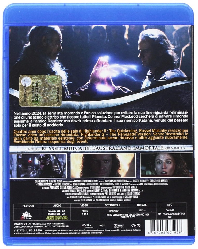 HIGHLANDER 2 II Renegade Version *1991 / Christopher Lambert NEW RB Blu ...