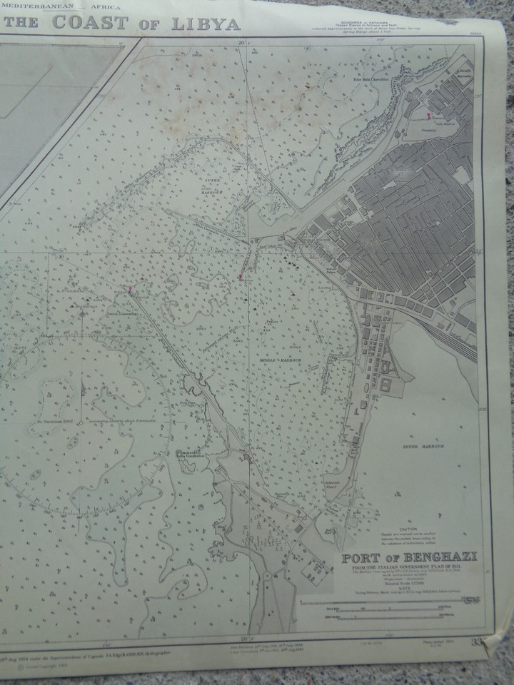 Marine Map / Plans On The Coast Of Libya - BENGHAZI | eBay UK