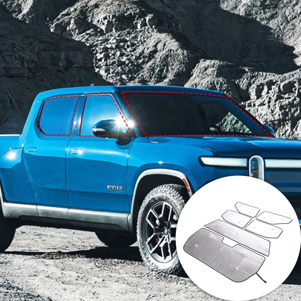 6pcs Foldable Sun Shade Car Windshield Visor Cover Set For RIVIAN R1T ...