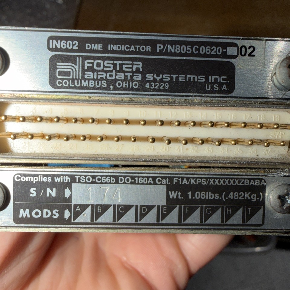 Foster Airdata Systems IN602 DME Indicator P/N 805C0620-02 Aircraft W ...