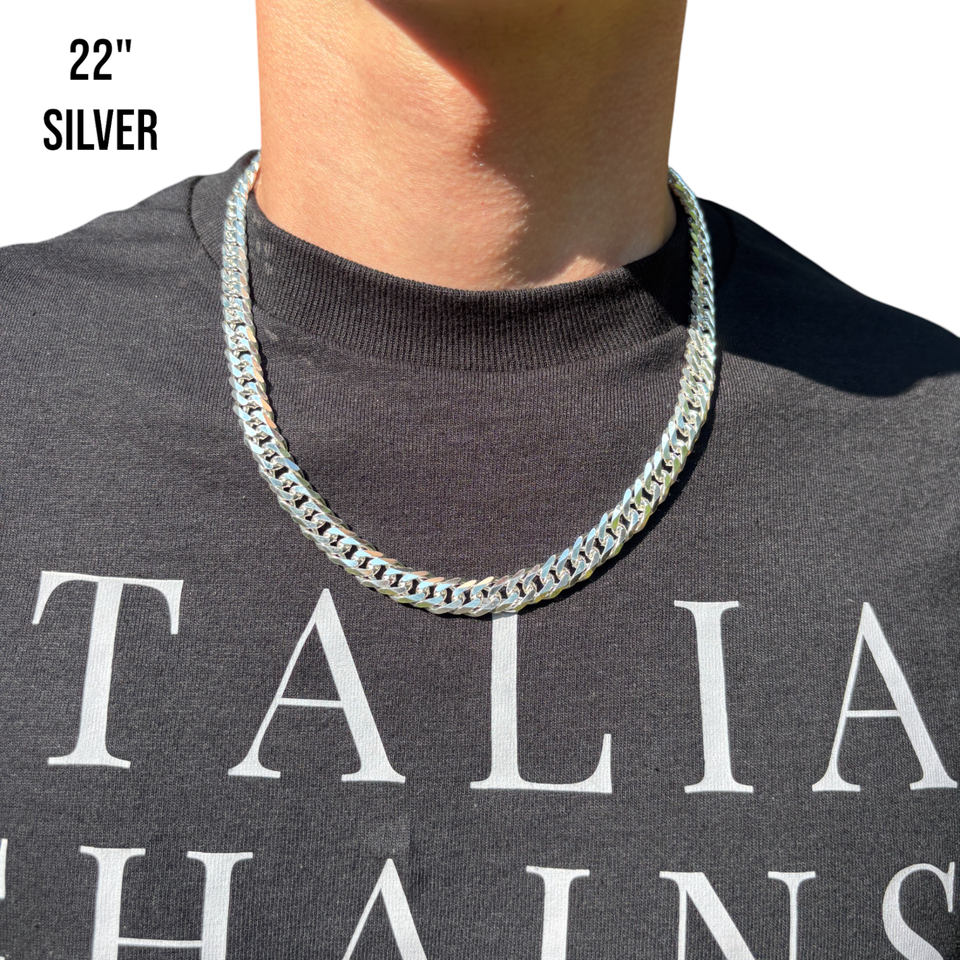 8mm Double Curb Link Chain Necklace - Solid 925 Sterling Silver MADE IN ...