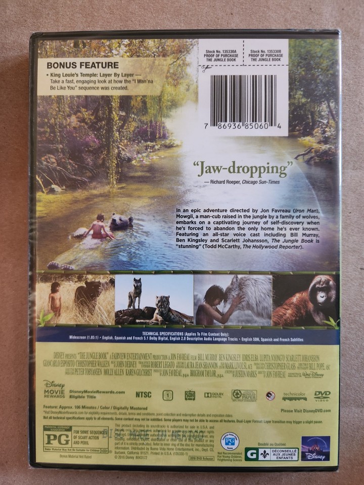 The Jungle Book Disney (DVD, 2016) Brand New Sealed Live Action Bill ...