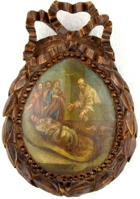 ANTIQUE 19c RUSSIAN HAND PAINTED ICON THE HEALER ANOINTING OF THE SICK ...