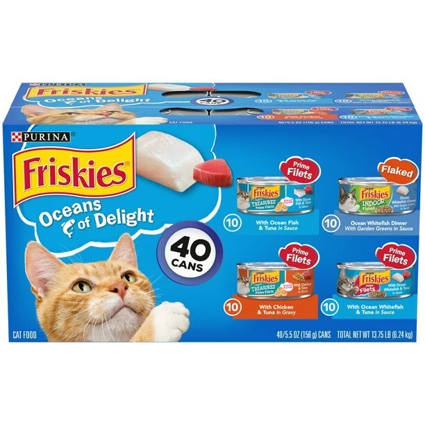40 CANS Purina Friskies Ocean Of Delight Wet Cat Food Variety Pack, 5.5 ...
