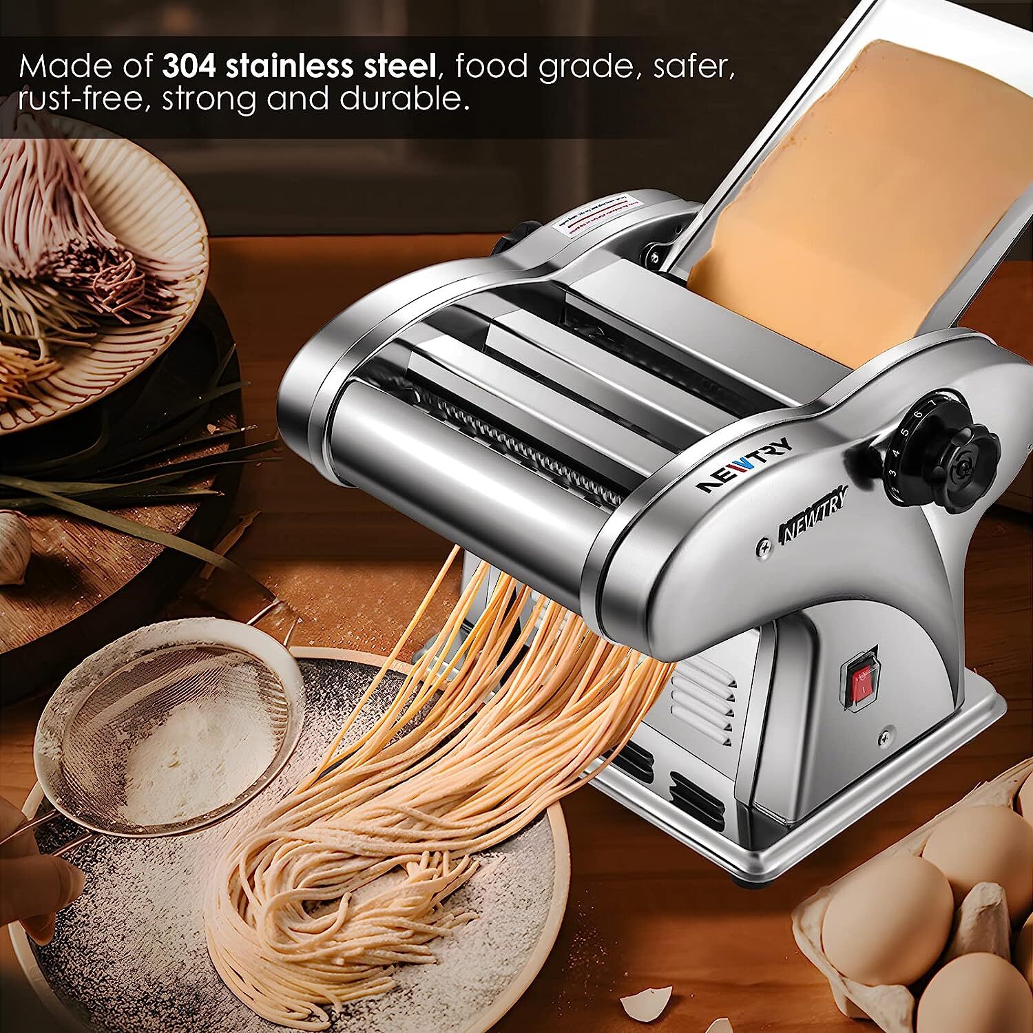 Stainless Steel Electric Noodle Maker Dough Pressing Machine w/1/2/3/4 ...