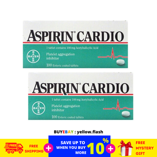 2 Boxes BAYER Aspirin cardio 100mg 100 Enteric Coated Tablets FREE ...