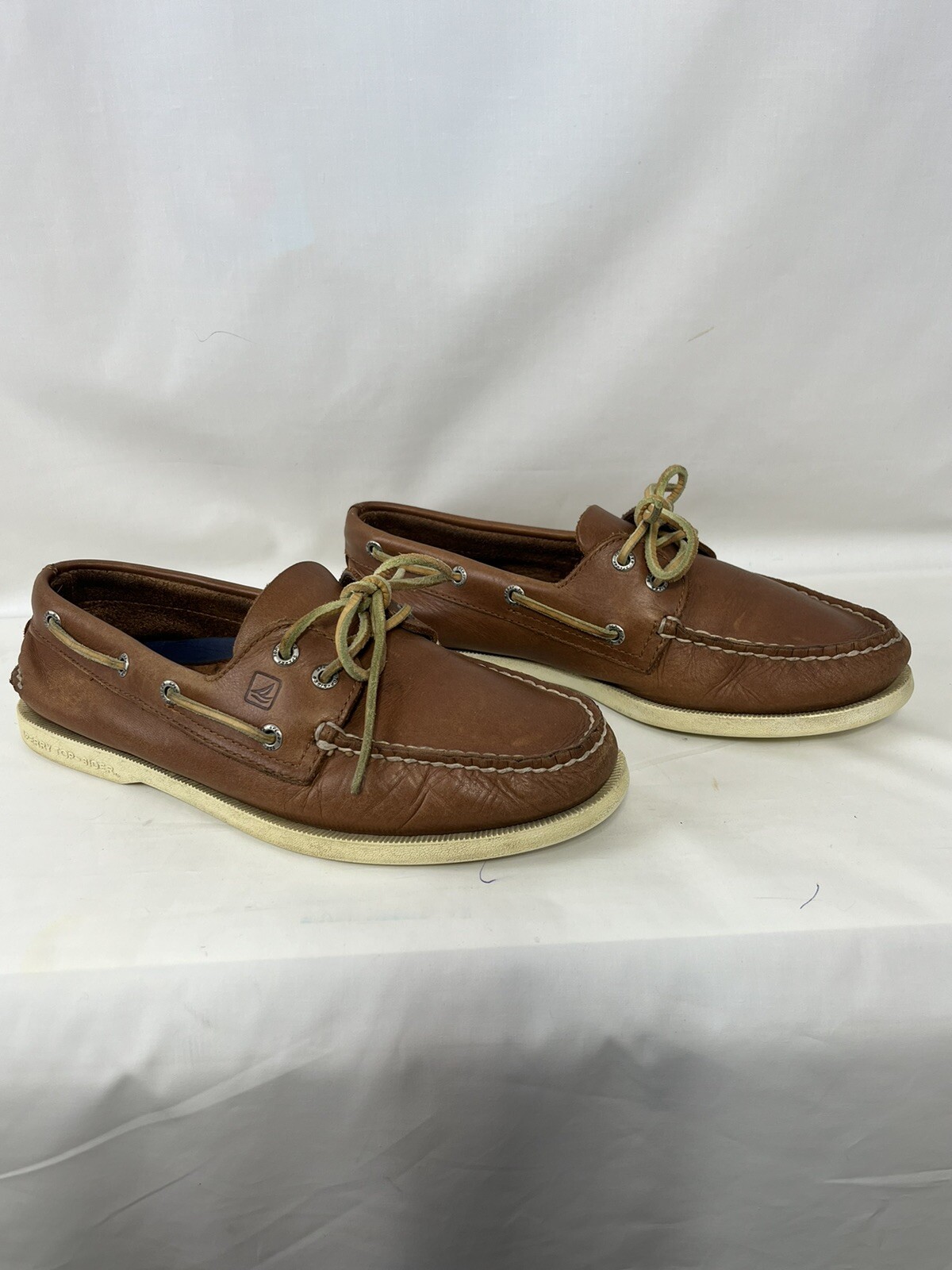 Sperry Top-Sider Boat Shoe Brown Leather White Grip S… - Gem