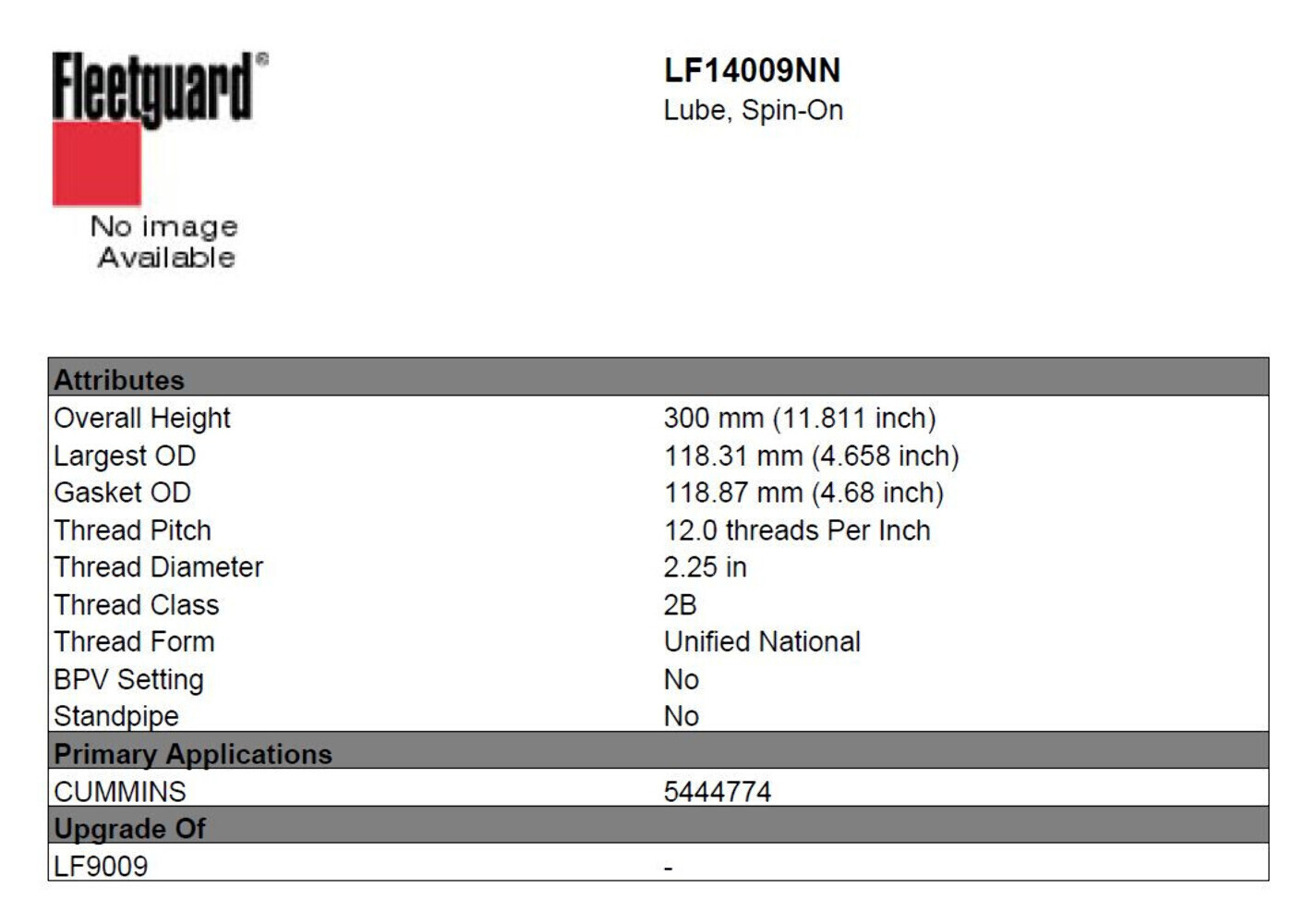 New Genuine Cummins Fleetguard Filter LF14009NN 5444774 ISL9 ISL 2 PACK ...