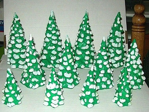 2 COMPLETED Ceramic Tree Kits ~ Xmas Village or Train Landscape ~ 12 ...