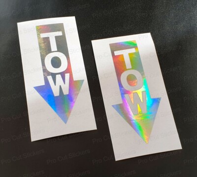 75mm TOW Arrow Stickers x2 Silver Gold Pink Hologram Neo Chrome Rally ...