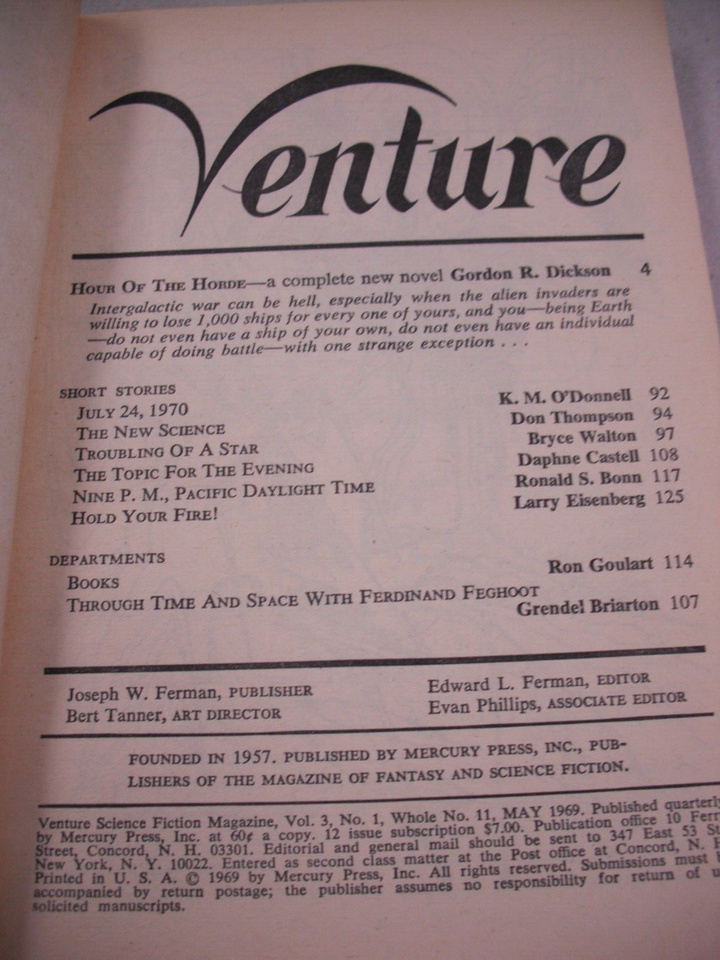 "VENTURE SCIENCE FICTION" 5/69 VFN! COMPLETE GORDON DICKSON NOVEL! RON ...