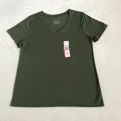 Time & Tru Women's Green Short Sleeve V-Neck Core T-Shirt Size S (4-6 ...