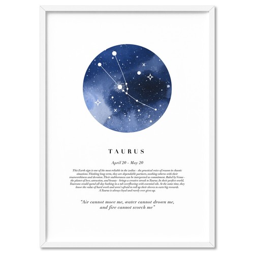 Taurus Star Sign Poster Print. Watercolour Circle Constellation. Zodiac ...