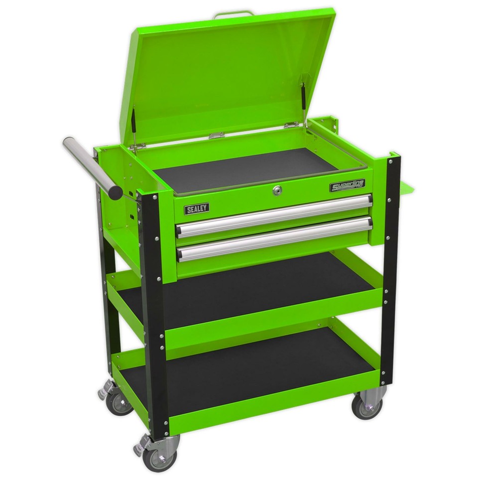 Sealey HD Mobile Tool & Parts Trolley 2 Drawer-Locking Top HV Green ...