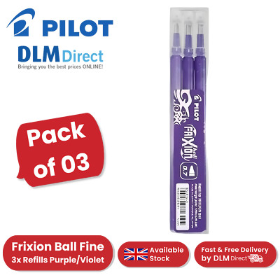 Pilot FriXion Pen Refills Purple/Violet - (Pack of 3) 0.7mm Fine Tip ...
