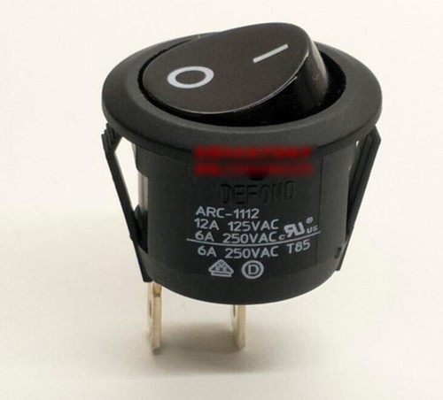 DEFOND ARC-1112-0 2pin 2position 6A250VAC Black Round Rocker Switch ...