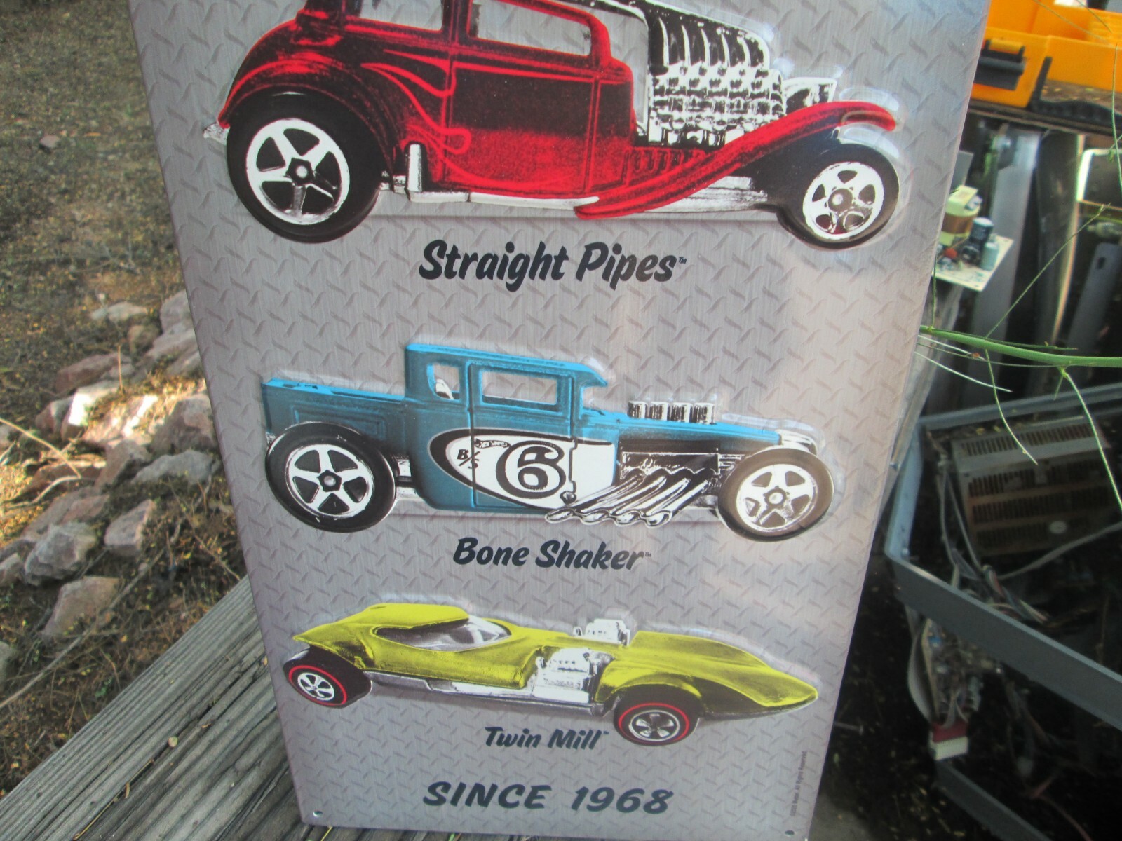 HOT WHEELS LARGE Vintage Look Sign Metal Embossed Display Cool Rodger ...