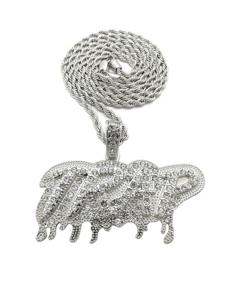 Hip Hop Iced Drip TRAP Pendant & 18" 20" 24" Cuban Box Rope Chain Bling ...