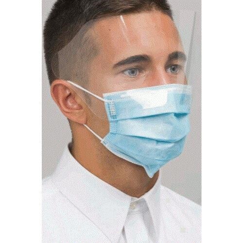 DEFEND LEVEL 3 PLEATED EARLOOP MASK W/SHIELD - BLUE 25/BX ASTM LEVEL 3 ...