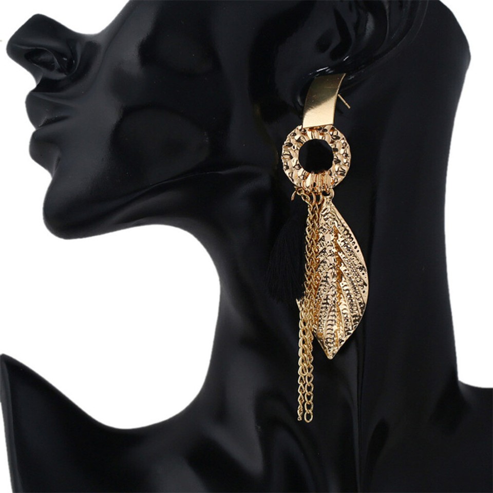 1 Pair Woman Leaf Shaped Ear Drop Long Earbob Ear Pendent Creative ...