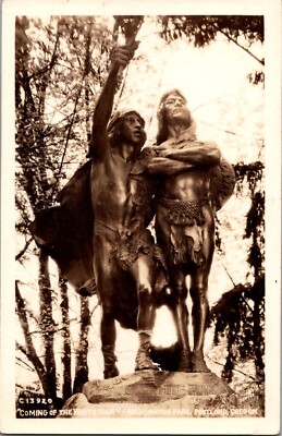 Postcard Statue Coming Of The White Man Washington Park Portland Oregon ...